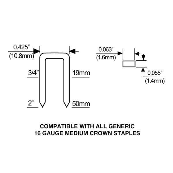16-Gauge 2-Inch Medium Crown Construction Stapler with Adjustable Metal ...